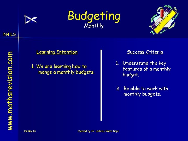 Budgeting www mathsrevision com N 4 LS Saving