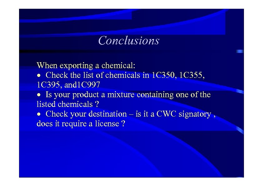 Chemicals Controlled by the CCL Chemical and Biological