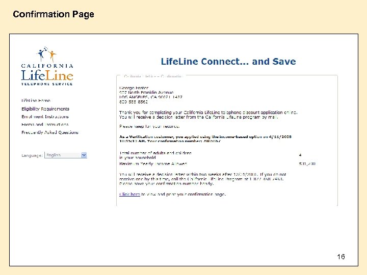 California Life Line Customer Interactive Website Demonstration