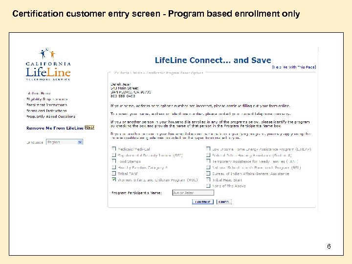 California Life Line Customer Interactive Website Demonstration