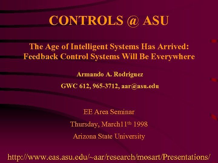 CONTROLS ASU The Age of Intelligent Systems
