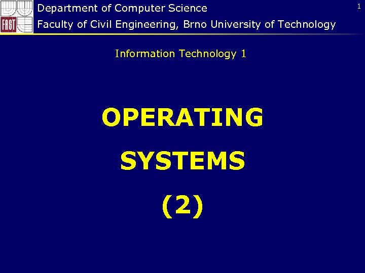 Department of Computer Science Faculty of Civil Engineering