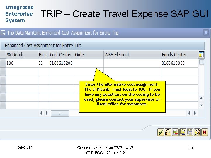 Integrated Enterprise System SAP TRIP Transaction Creating a