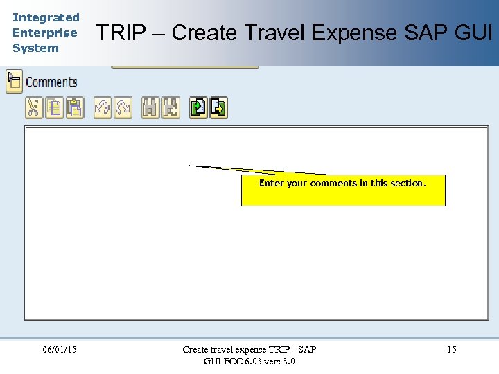 Integrated Enterprise System SAP TRIP Transaction Creating a