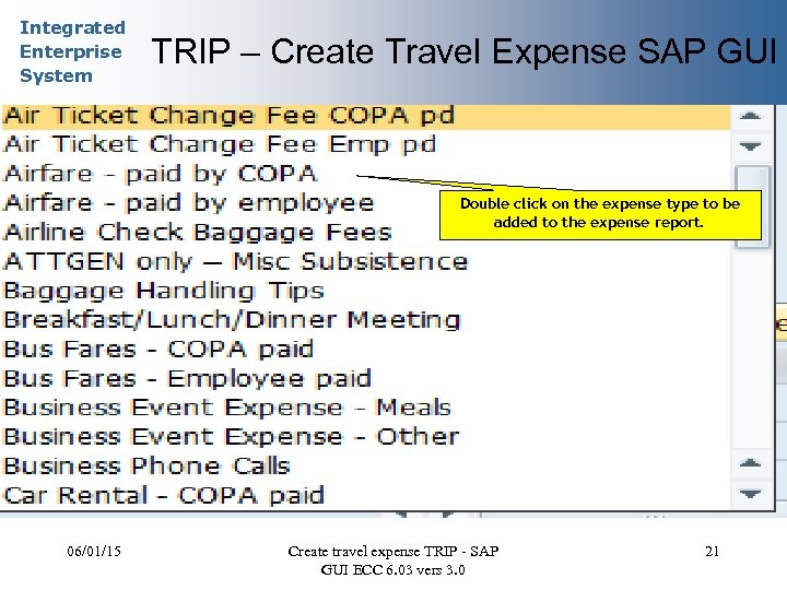 Integrated Enterprise System SAP TRIP Transaction Creating a