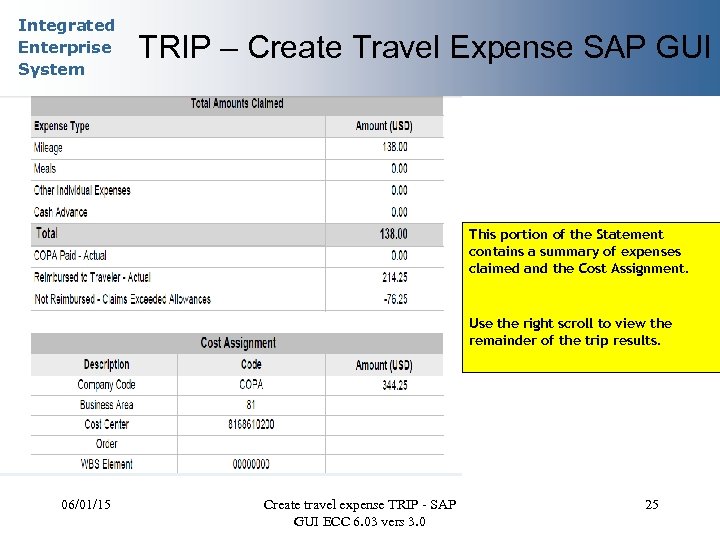 Integrated Enterprise System SAP TRIP Transaction Creating a