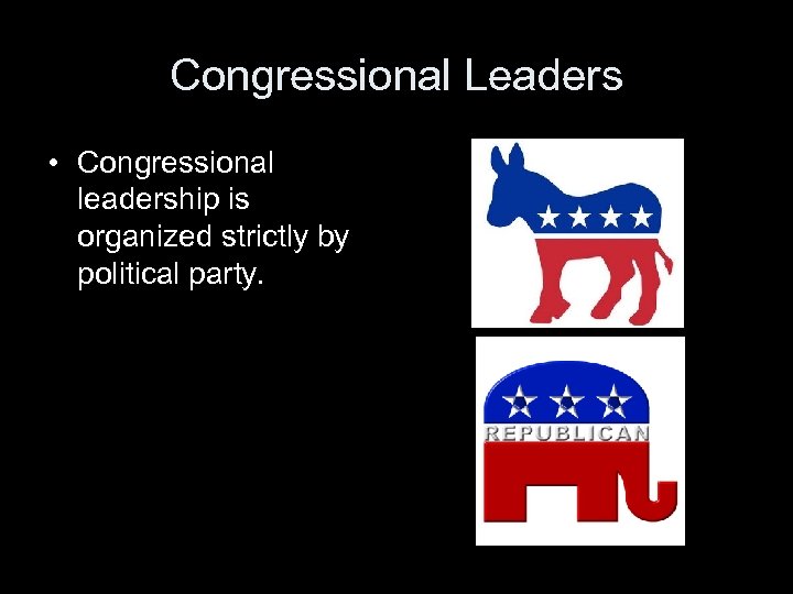Congressional Leaders Congressional leadership is organized strictly